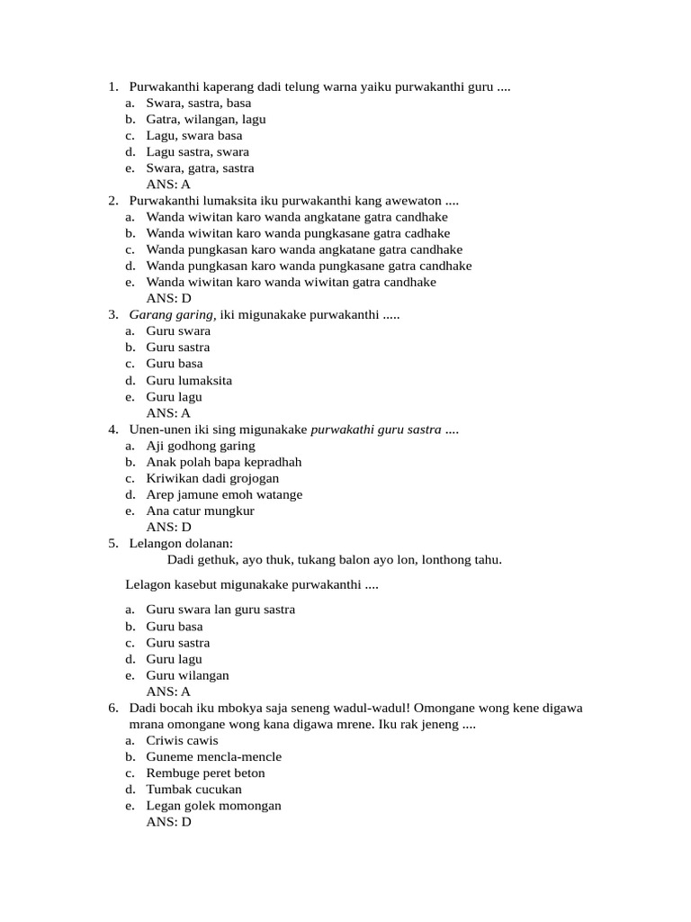 Soal Bahasa Jawa Kls X | PDF