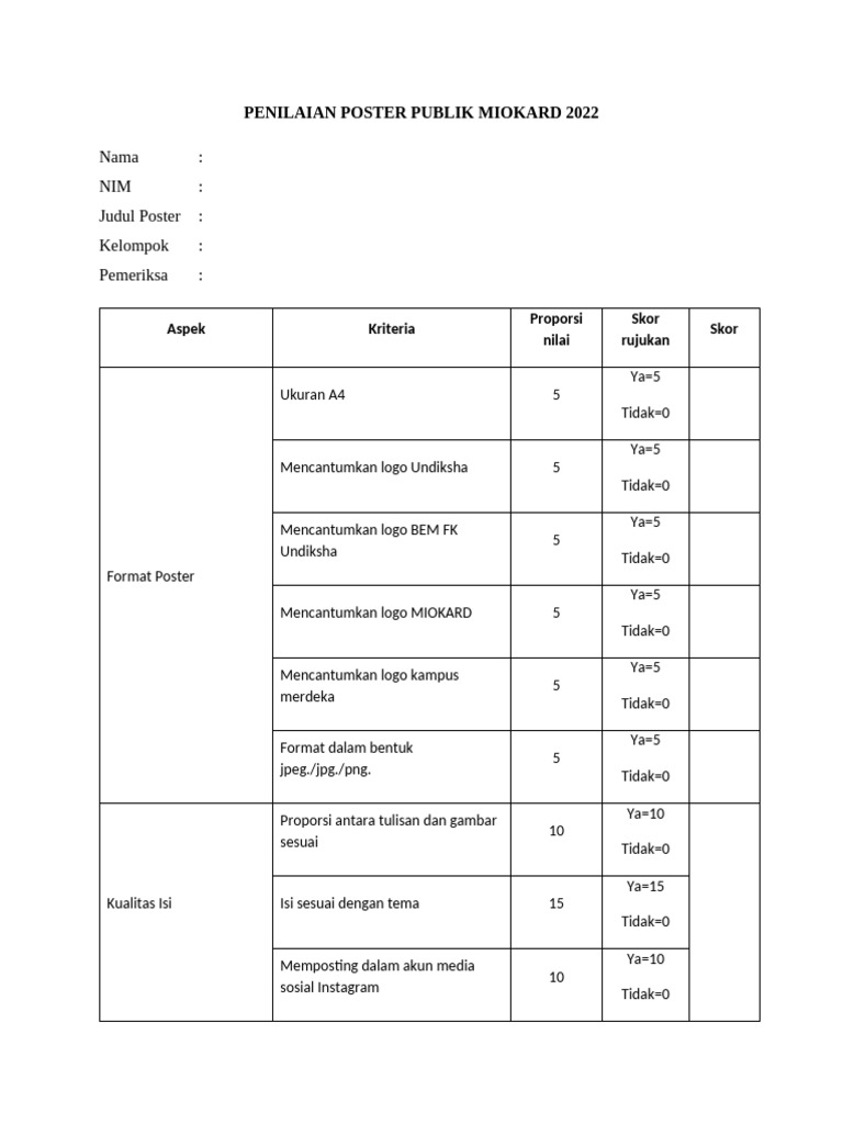 Format Penilaian Poster Publik | PDF