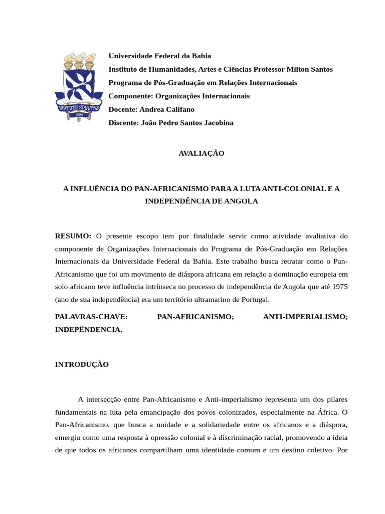 Pan-Africanismo e Independência de Angola | PDF | Angola | Pan-africanismo