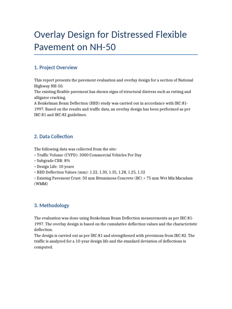 Pavement Overlay Design NH50 | PDF