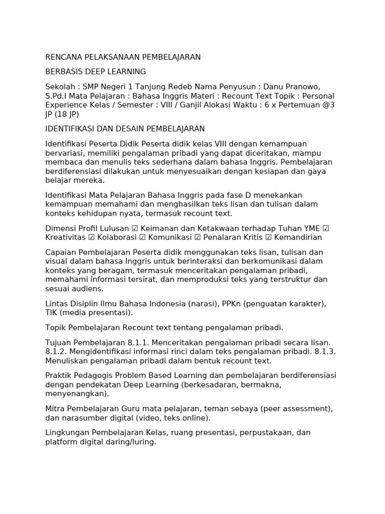 RPP Recount Text 6pertemuan | PDF