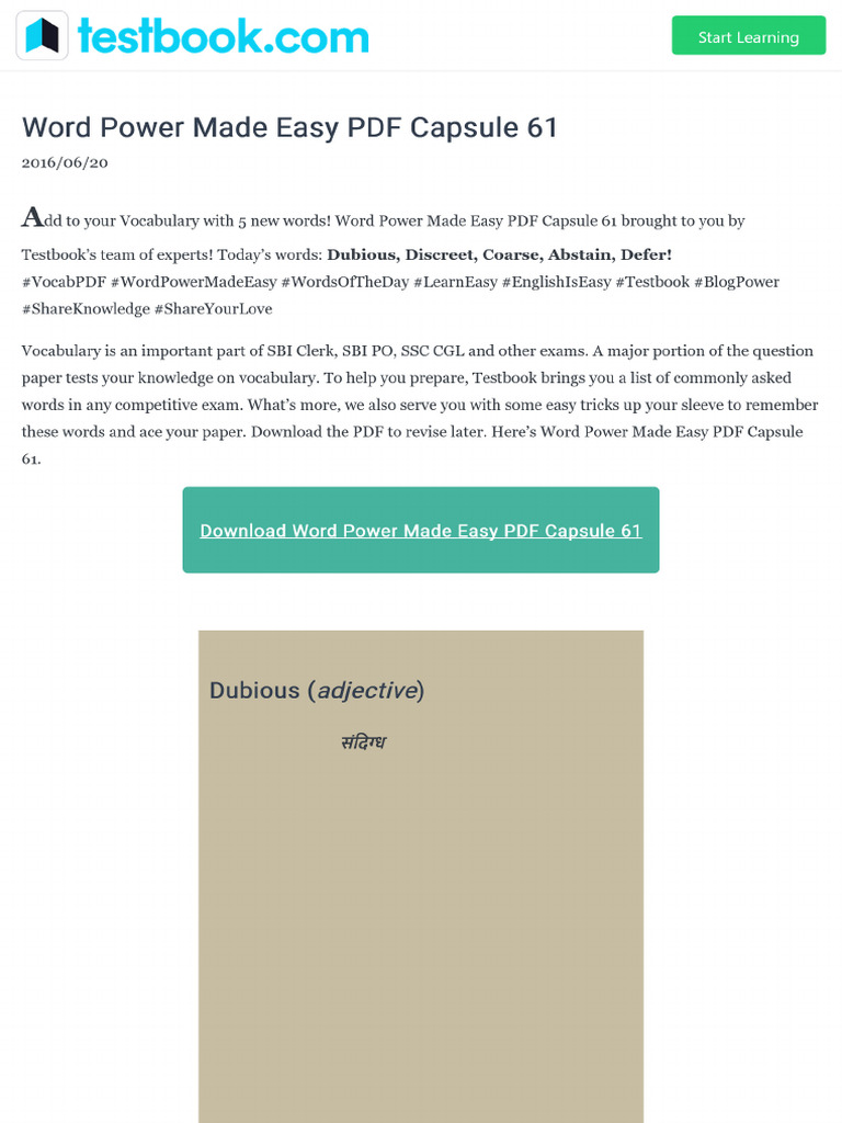 Word Power Made Easy PDF Capsule 61 | PDF