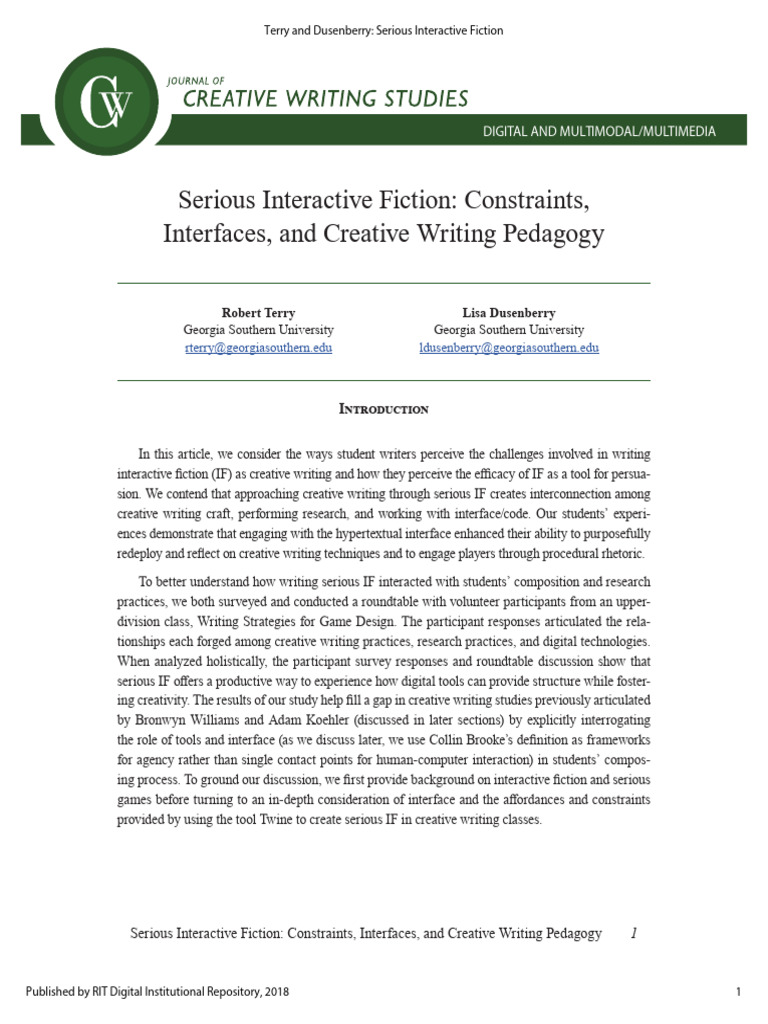 Serious Interactive Fiction | PDF | Rhetoric | Creative Writing