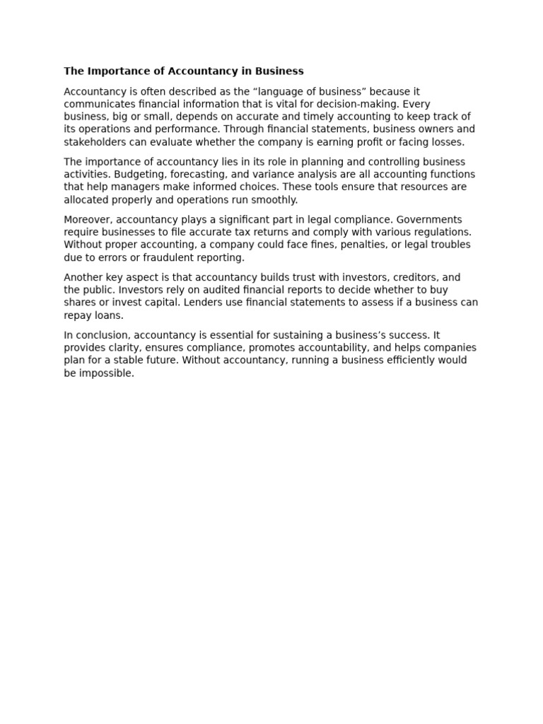 Importance of Accountancy in Business | PDF