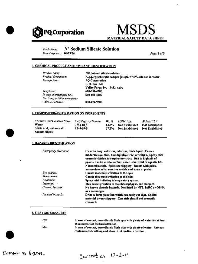 SDS Material Sodium Silicate | PDF