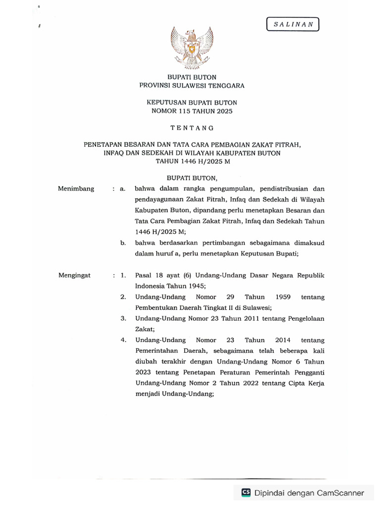 SK Penetapan Besaran Zakat Infaq Dan Sedekah | PDF