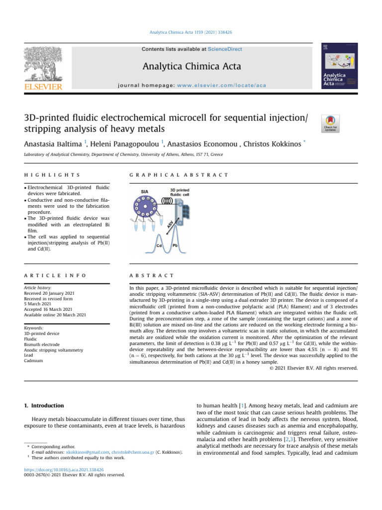 3d Printed Fluidic Electrochemical Microcell For Sequential Injection Stripping Analysis Of