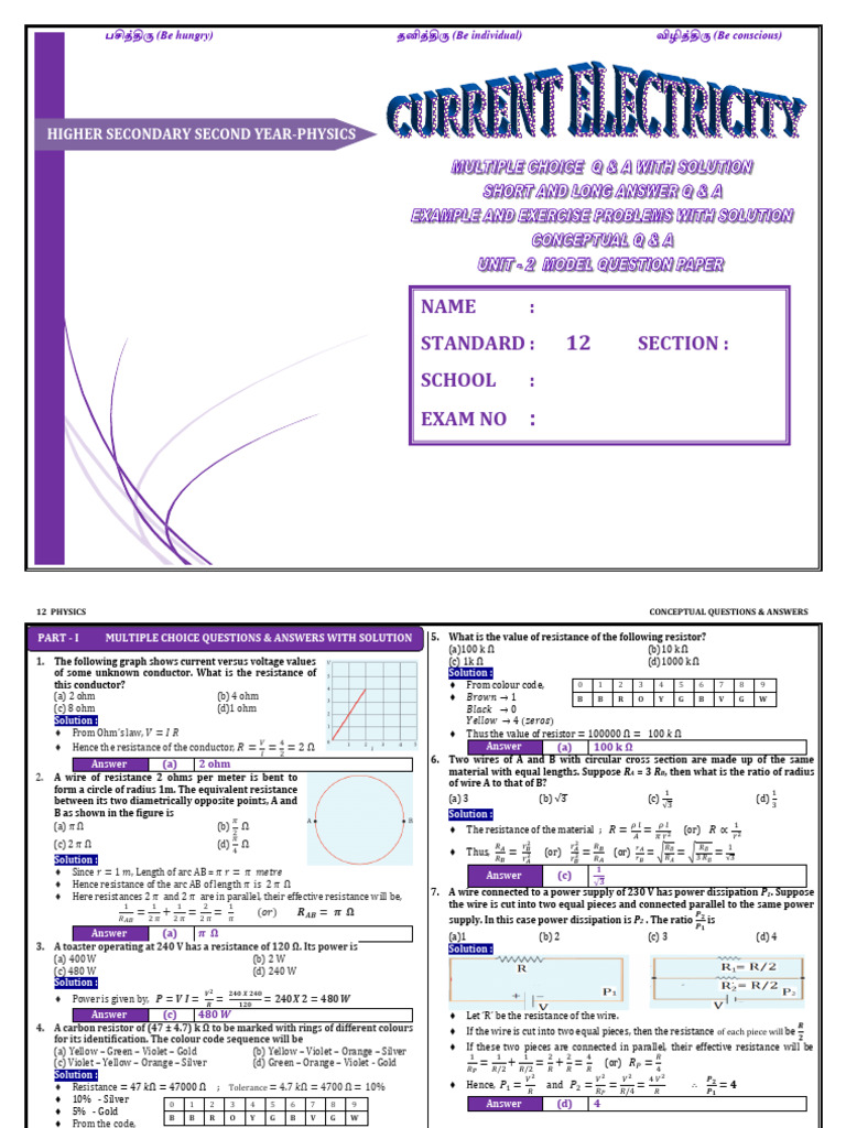 Unit 2 12th Physics Study Material EM | PDF | Electric Current ...