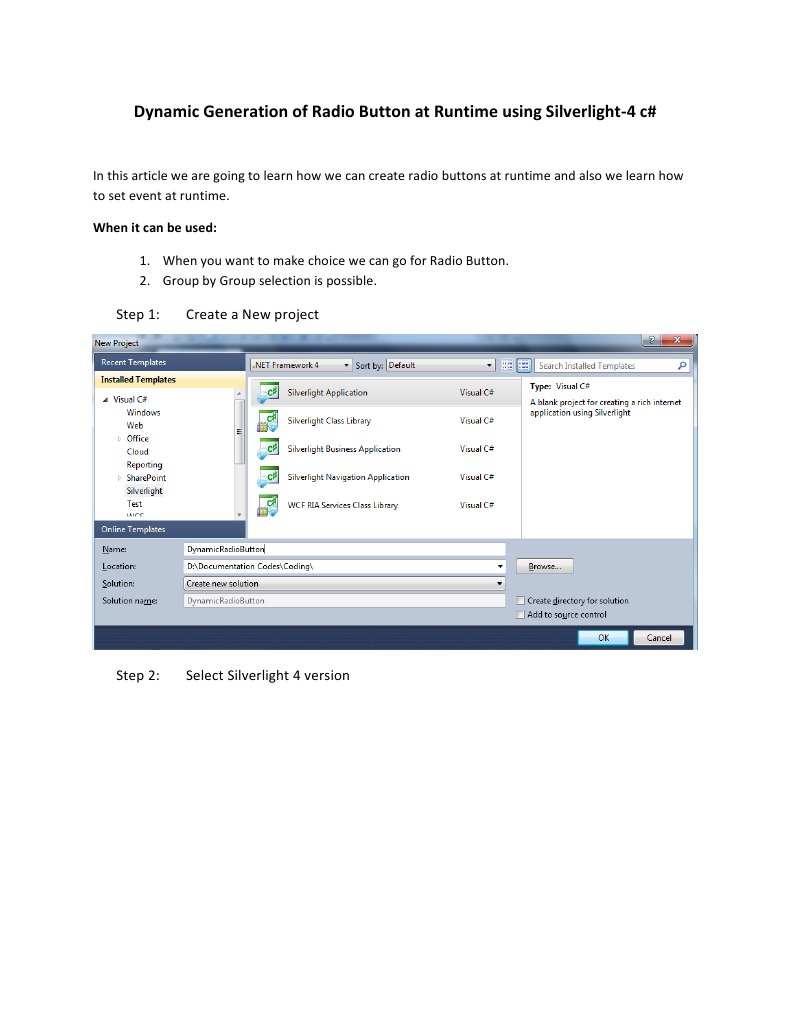 Dynamic Radio Button Creation in Silverlight | PDF | Microsoft Visual ...