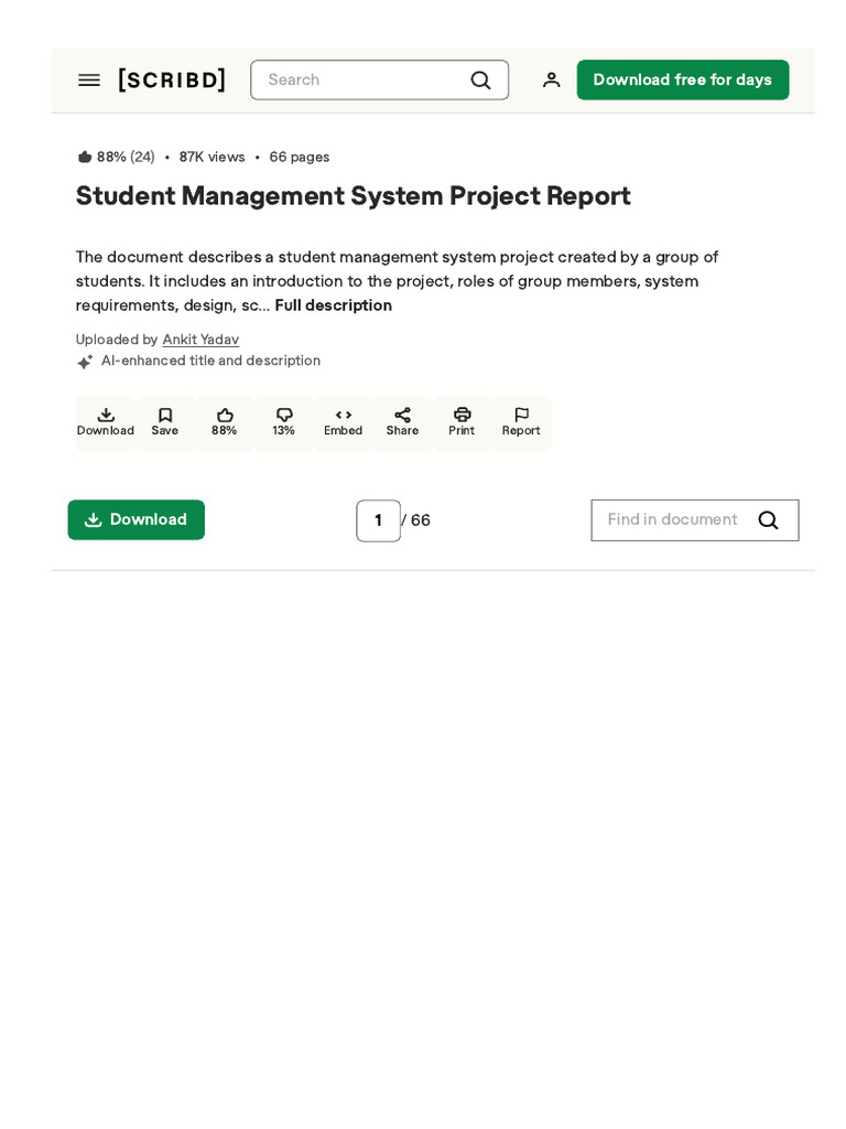 Www.scribd.comdocument515046662student Management System Project Report | PDF