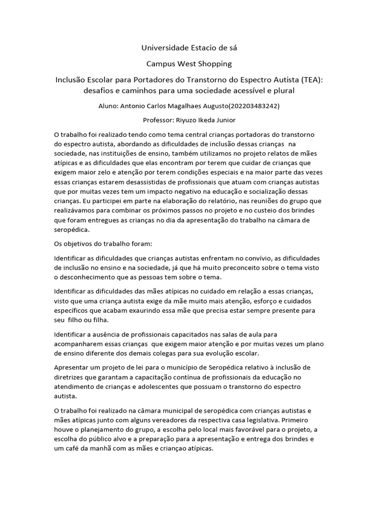 Relatorio Indiv - Dir.humanos | PDF | Autismo | Exclusão social