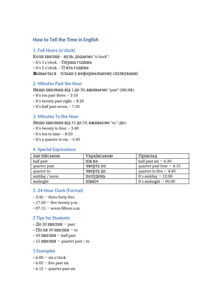Telling Time in English | PDF