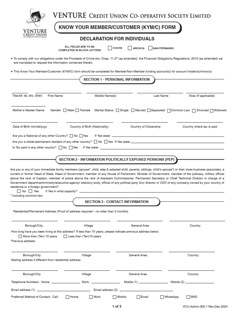 VCU Know Your Member Form April 2nd | PDF | Identity Document