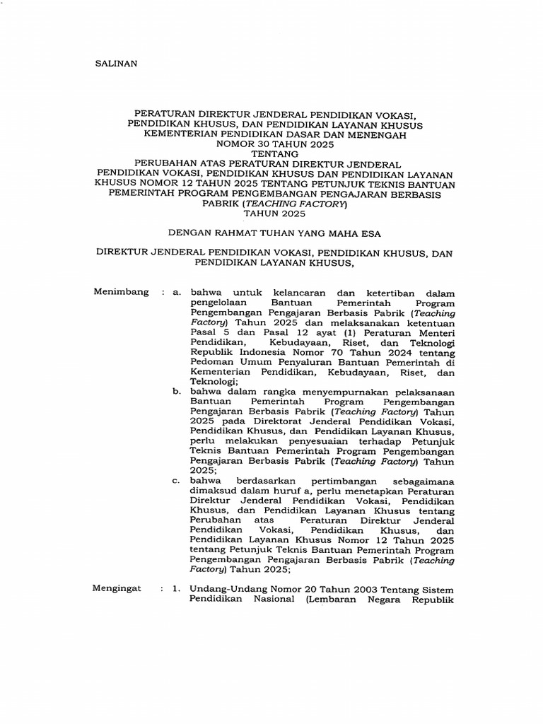 PerDirjen No 30 Tahun 2025 - Perubahan Atas Juknis Banpem No 12 - 2025 Pengembangan Berbasis ...