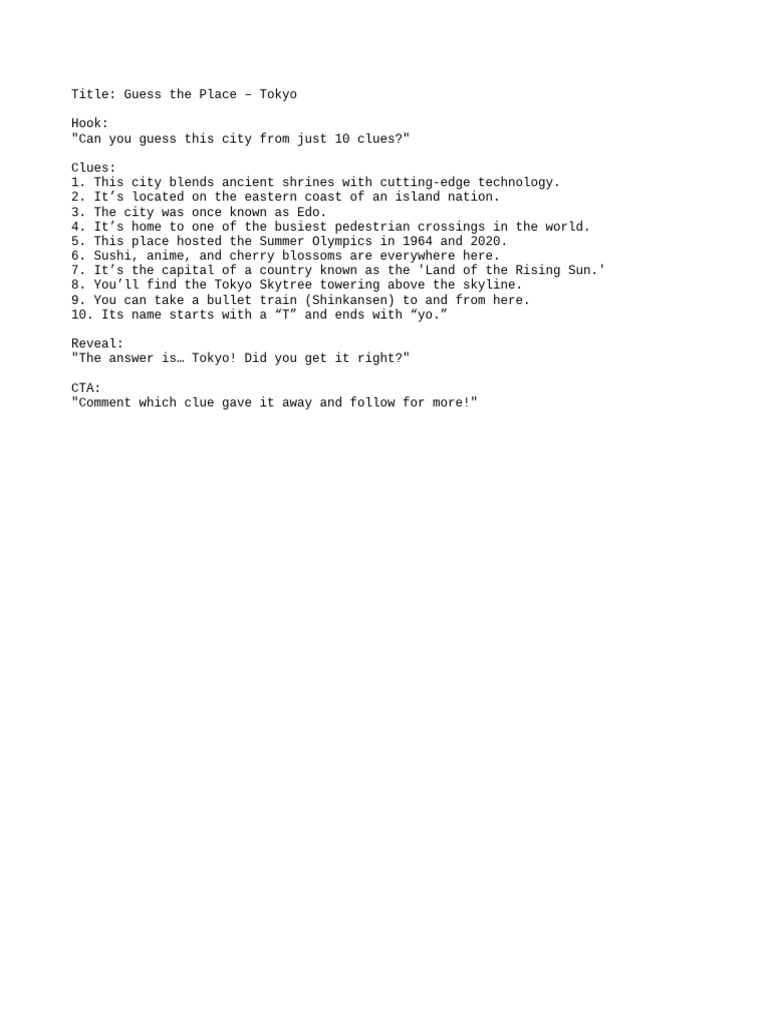 Tokyo Quiz Script | PDF