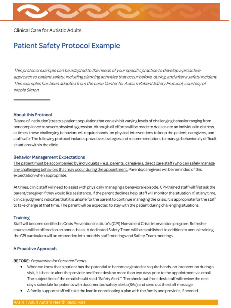 Patient Safety Protocol for Autistic Adults | PDF | Caregiver | Autism
