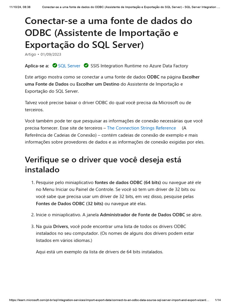 Conectar-Se A Uma Fonte de Dados Do ODBC | PDF | Microsoft SQL Server | SQL