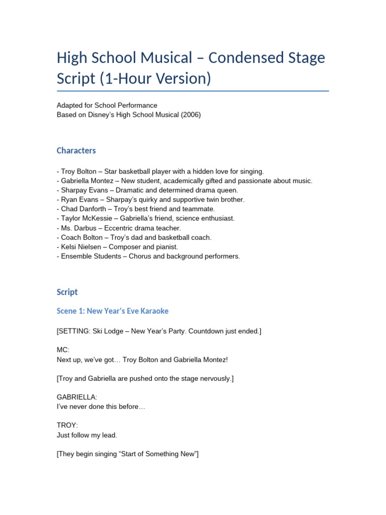 High School Musical Stage Script | PDF
