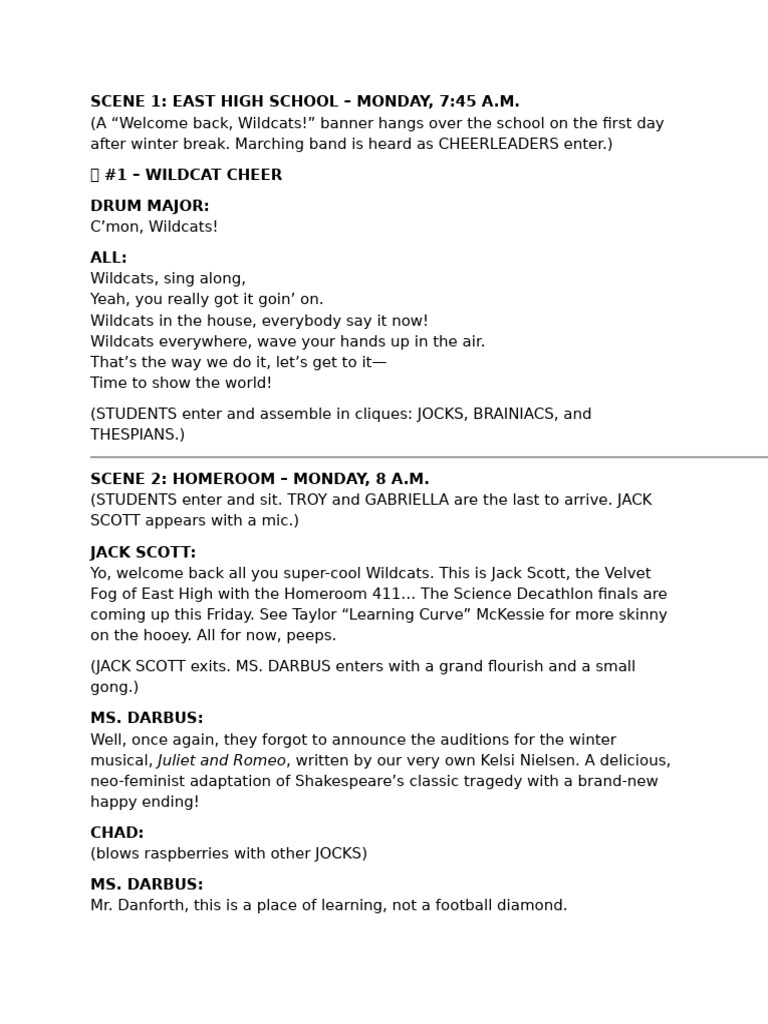 High School Musical Script Excerpt | PDF