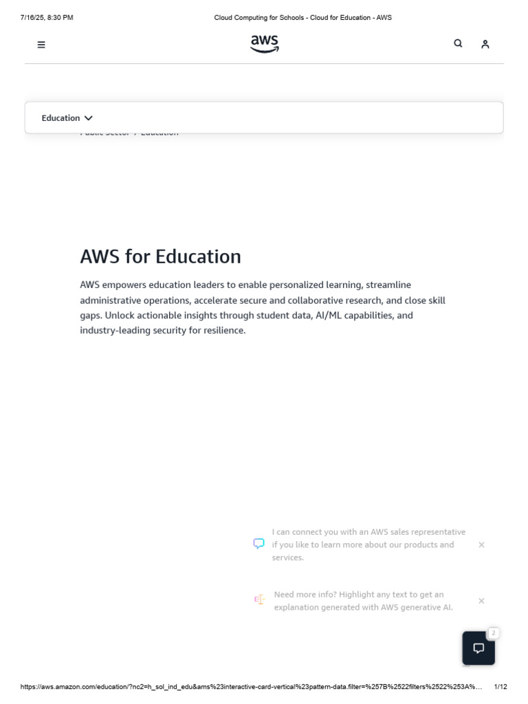 Cloud Computing For Schools - Cloud For Education - AWS | PDF | Amazon ...