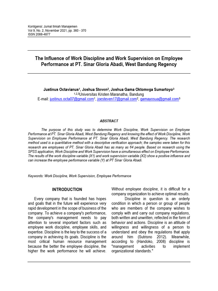 The Influence of Work Discipline and Work Supervis | PDF | Coefficient ...