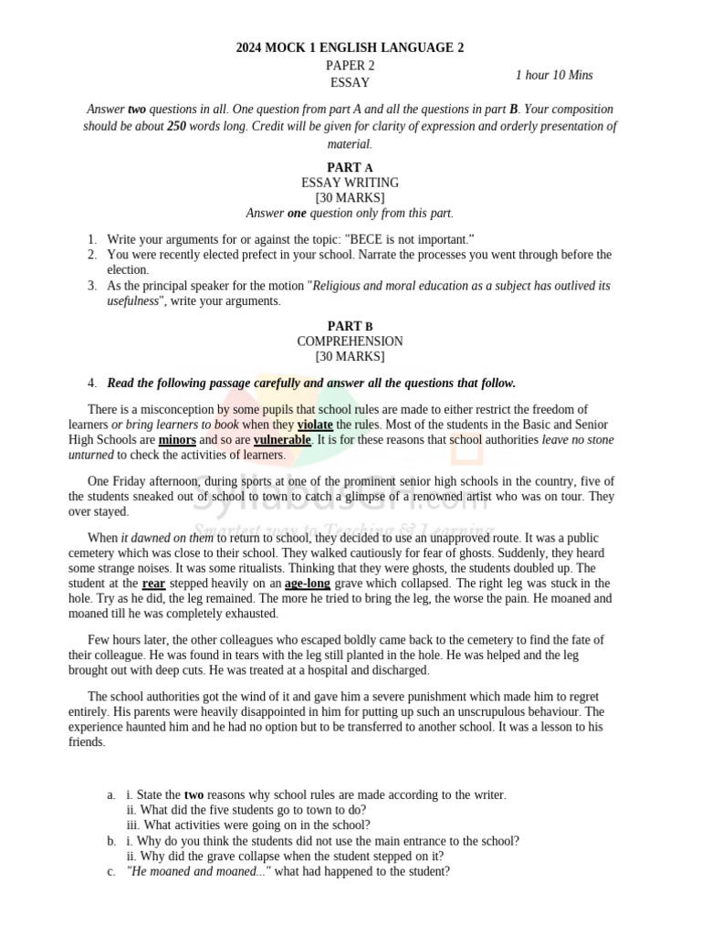 2024 Mock 1 English Language 2 | PDF