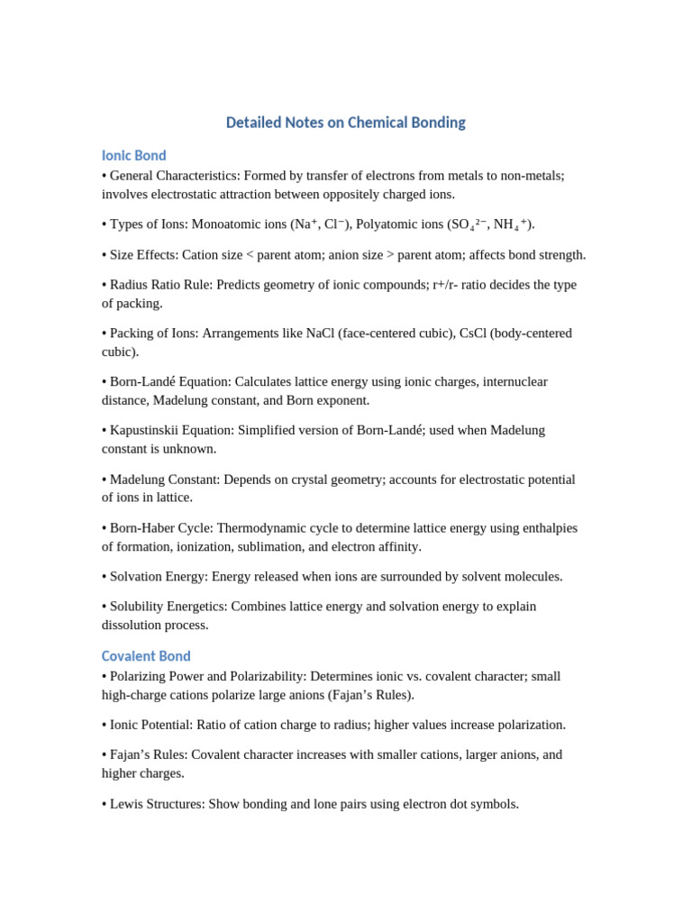 Chemical Bonding Notes for BSc 1st Year | PDF | Chemical Bond | Ion