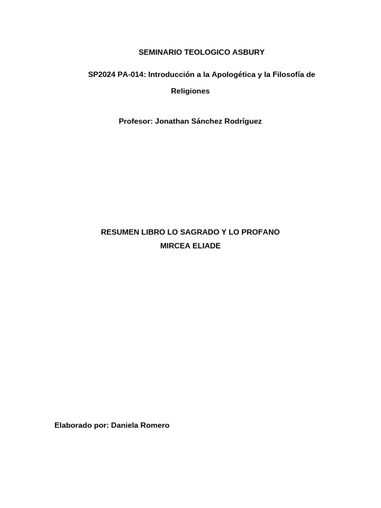Resumen de "Lo Sagrado y lo Profano" | PDF