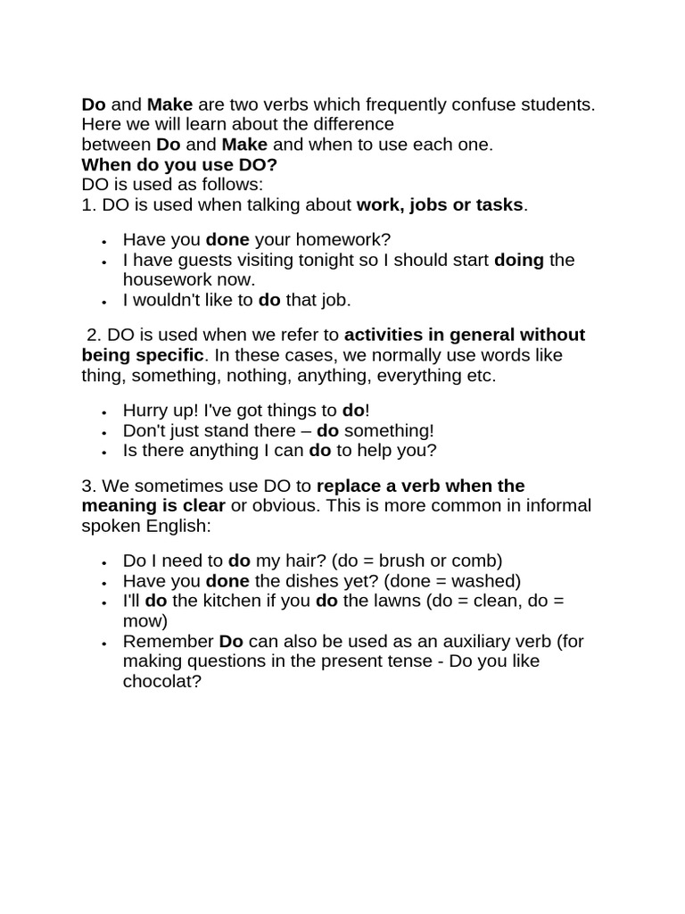 Difference Between Do and Make Explained | PDF