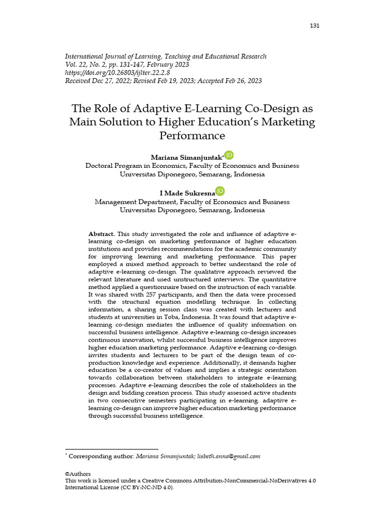 The Role of Adaptive E-Learning Co-Design As Performance: Main Solution ...