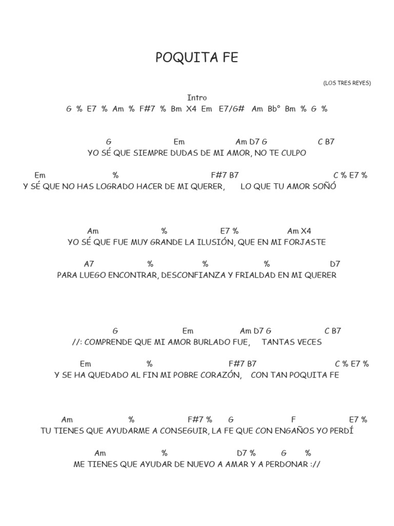Letra de "Poquita Fe" - Los Tres Reyes | PDF