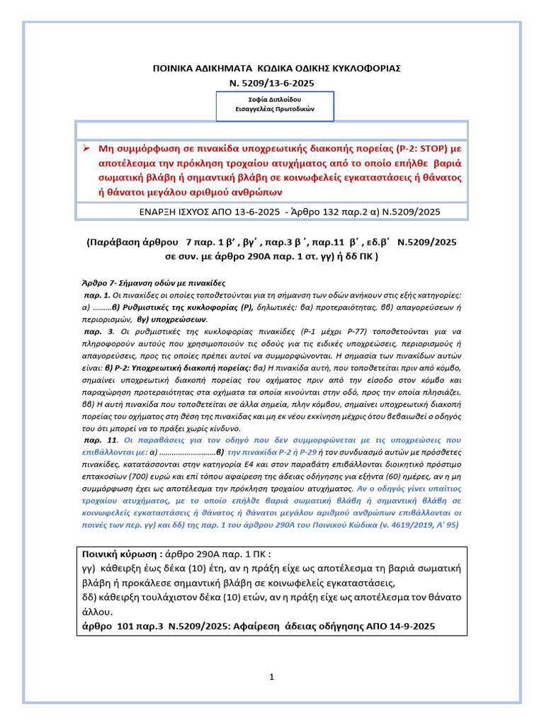 ΠΟΙΝΙΚΑ ΑΔΙΚΗΜΑΤΑ ΚΟΚ- Ν. 5209-2025 - | PDF