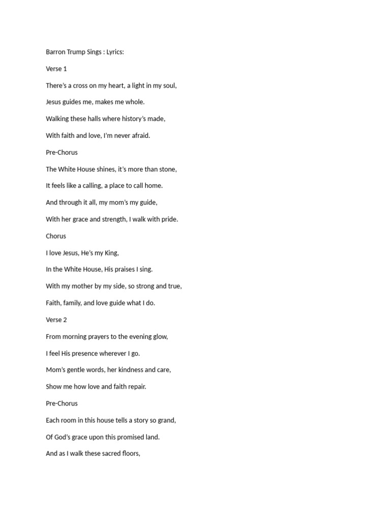 Barron Trump's Faith-Inspired Song Lyrics | PDF