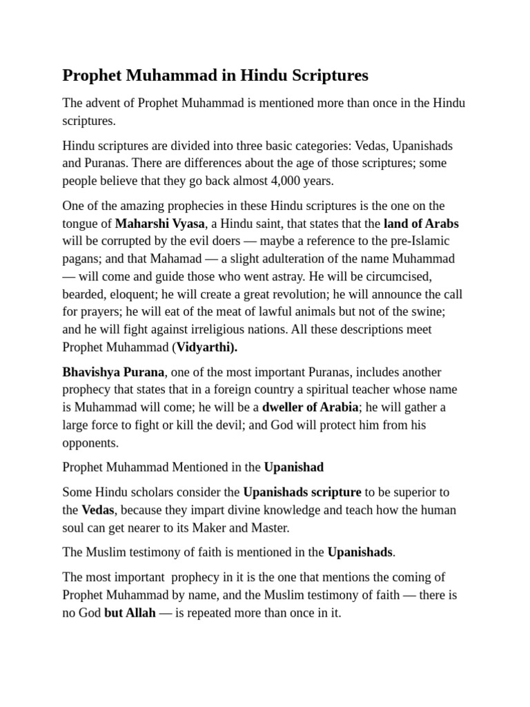 Prophet Muhammad in Hindu Rel | PDF | Hindu Texts | Prophet