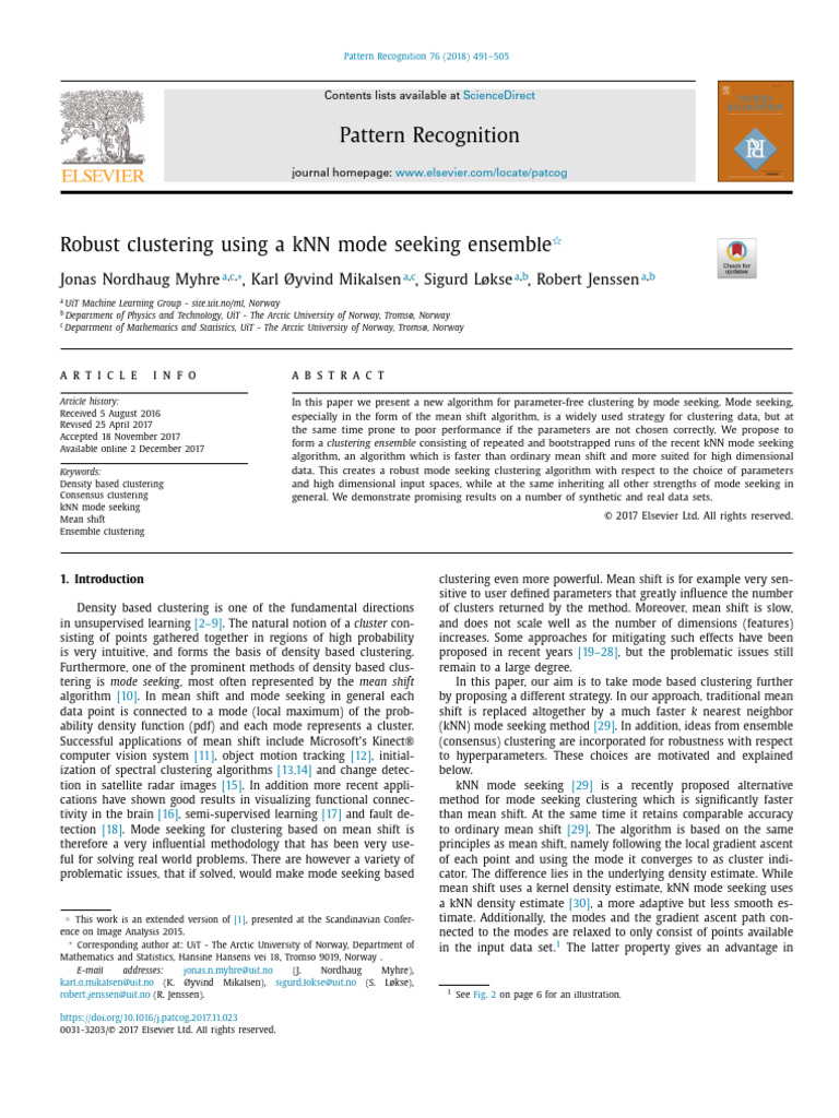 Robust Clustering Using A KNN Mode Seeking Ensemble | PDF | Cluster ...