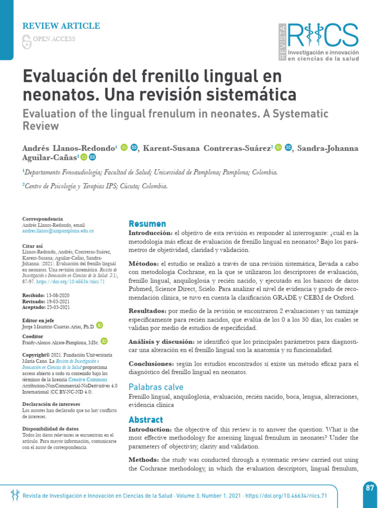 Evaluación del frenillo lingual en neonatos | PDF | Lengua | Boca