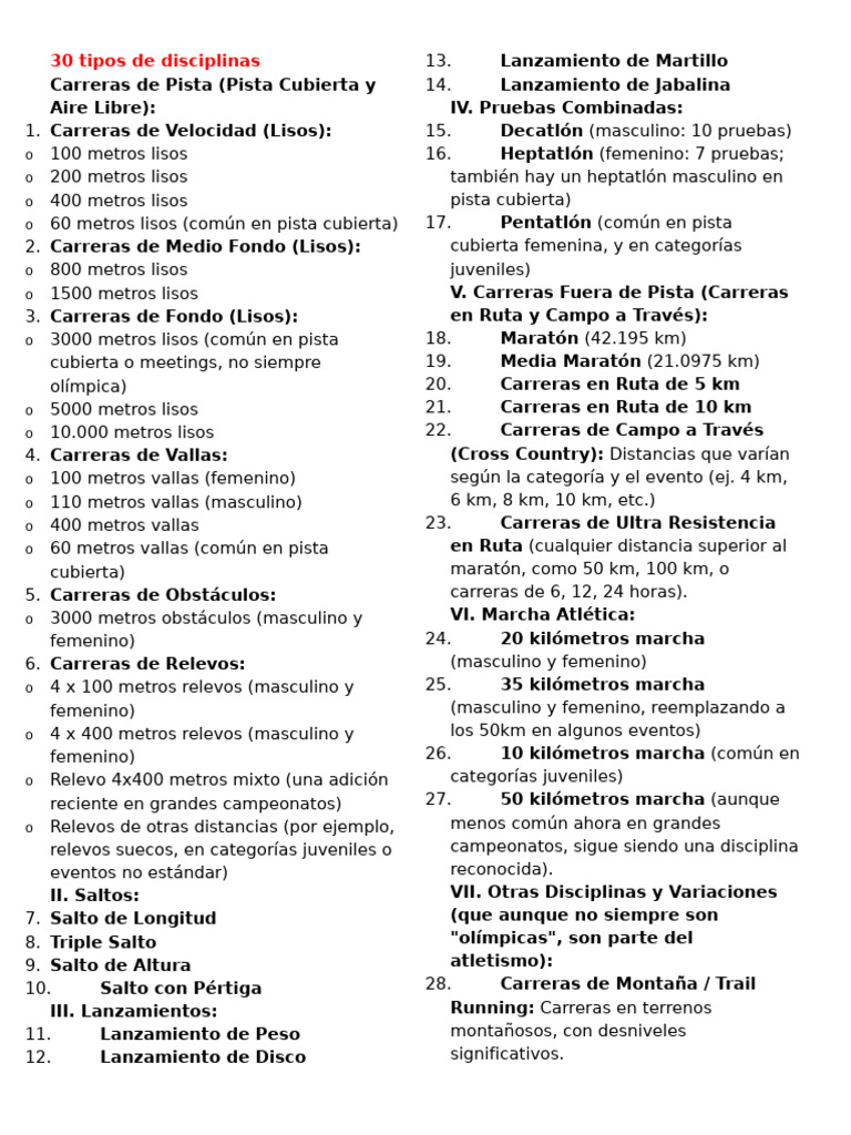 30 Disciplinas del Atletismo | PDF | Deporte del atletismo | Carreras