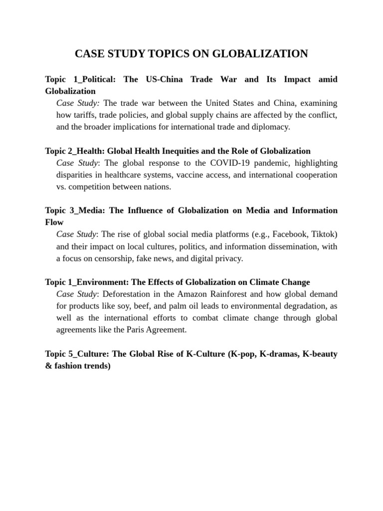 Case Study Topics On Globalization | PDF