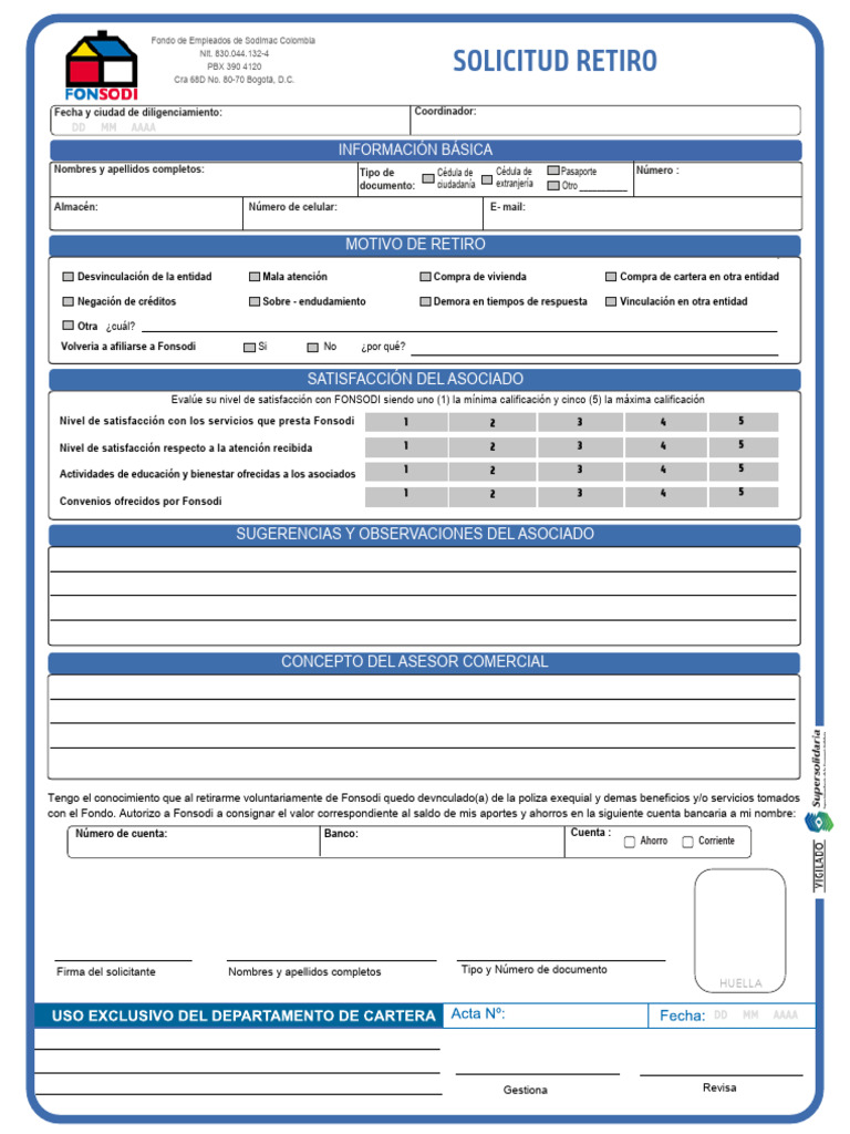 Formato de Retiro Fonsodi | PDF | Bancos | Economias