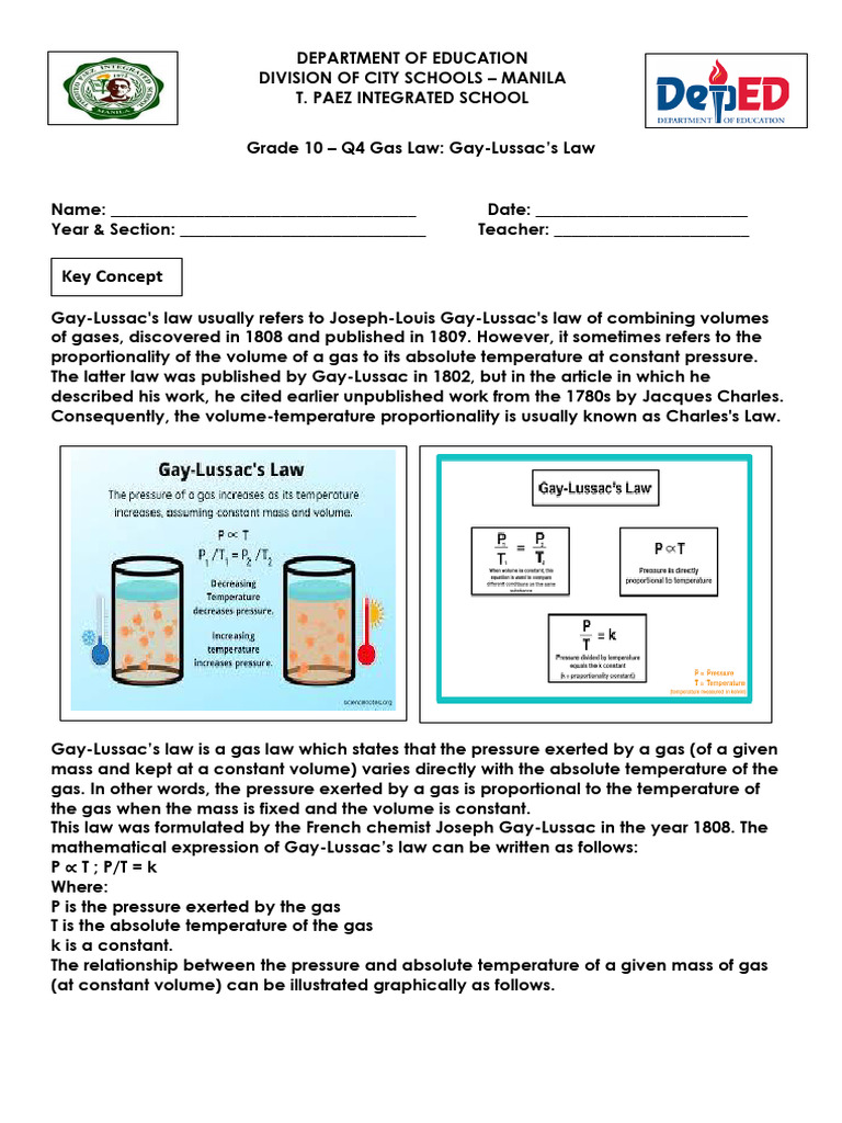 Quijanoregino v. Worksheet Gay Lussacs Law 1 | PDF | Gases | Continuum ...