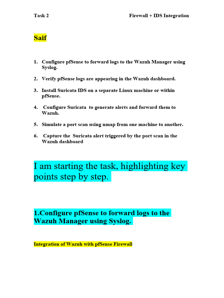 Task 2 Firewall + IDS Integration | PDF | Firewall (Computing) | Information Technology Management