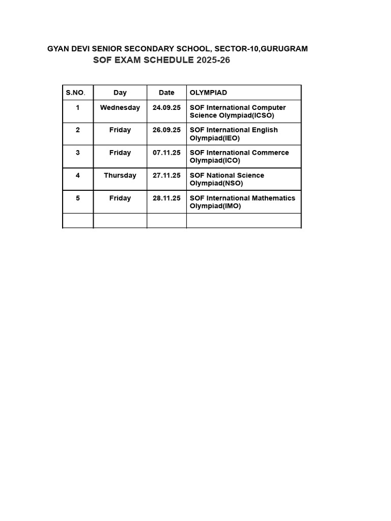 SOF Schedule 2025-26 | PDF