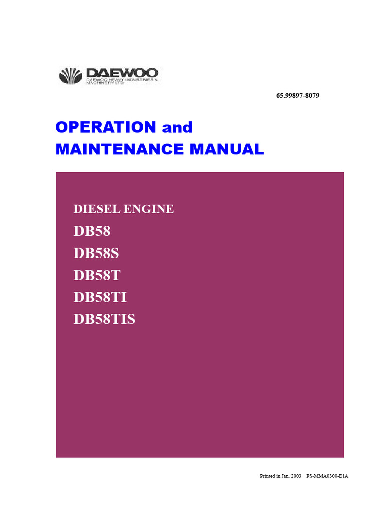 Sm-Daewoo Doosan Db58 Db58s Db58t Db58ti Db58tis Diesel Engine Ser ...