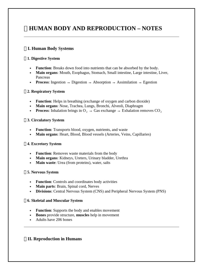 Human Body Systems & Reproduction Notes | PDF | Human Body | Menstrual ...