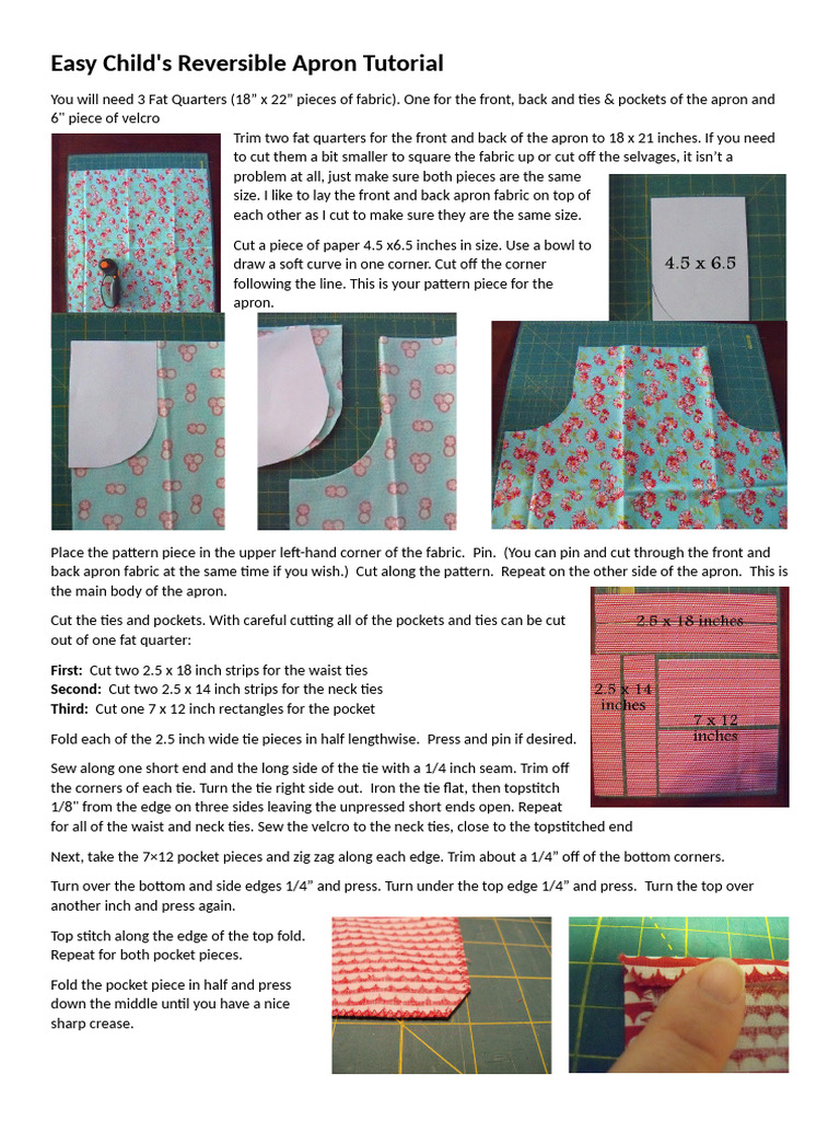 Fat Quarter Child's Apron Tutorial | PDF | Seam (Sewing) | Sewing