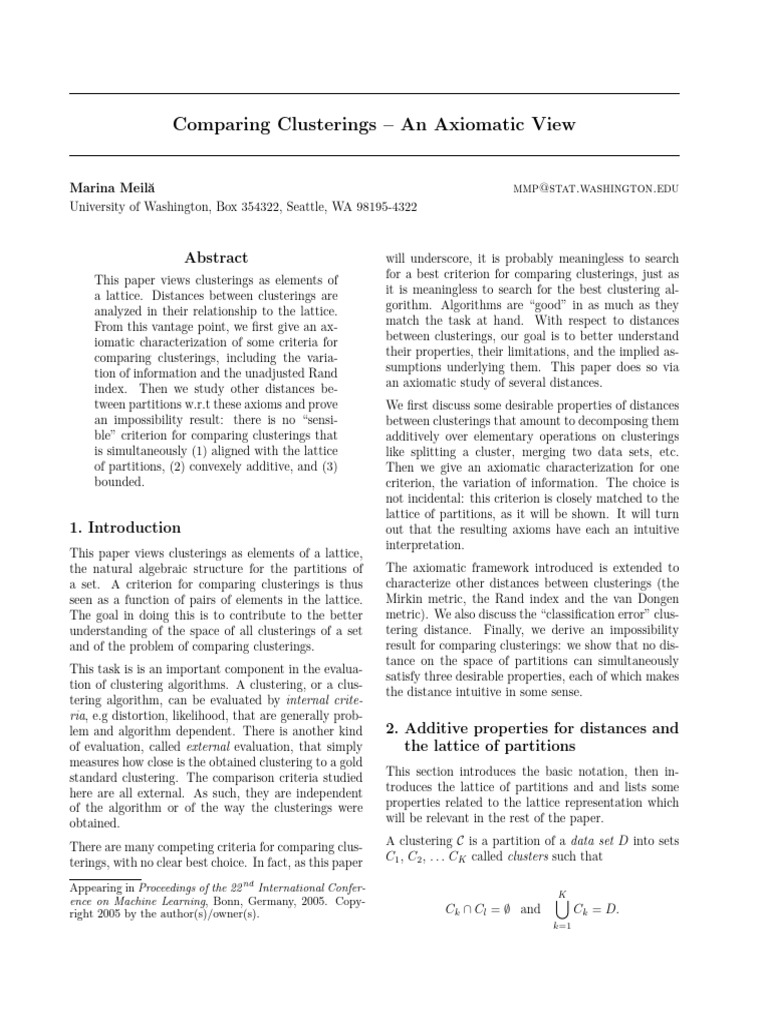 2005-Comparing Clustering - An Axiomatic View - MEILA 2005 | PDF | Cluster Analysis ...