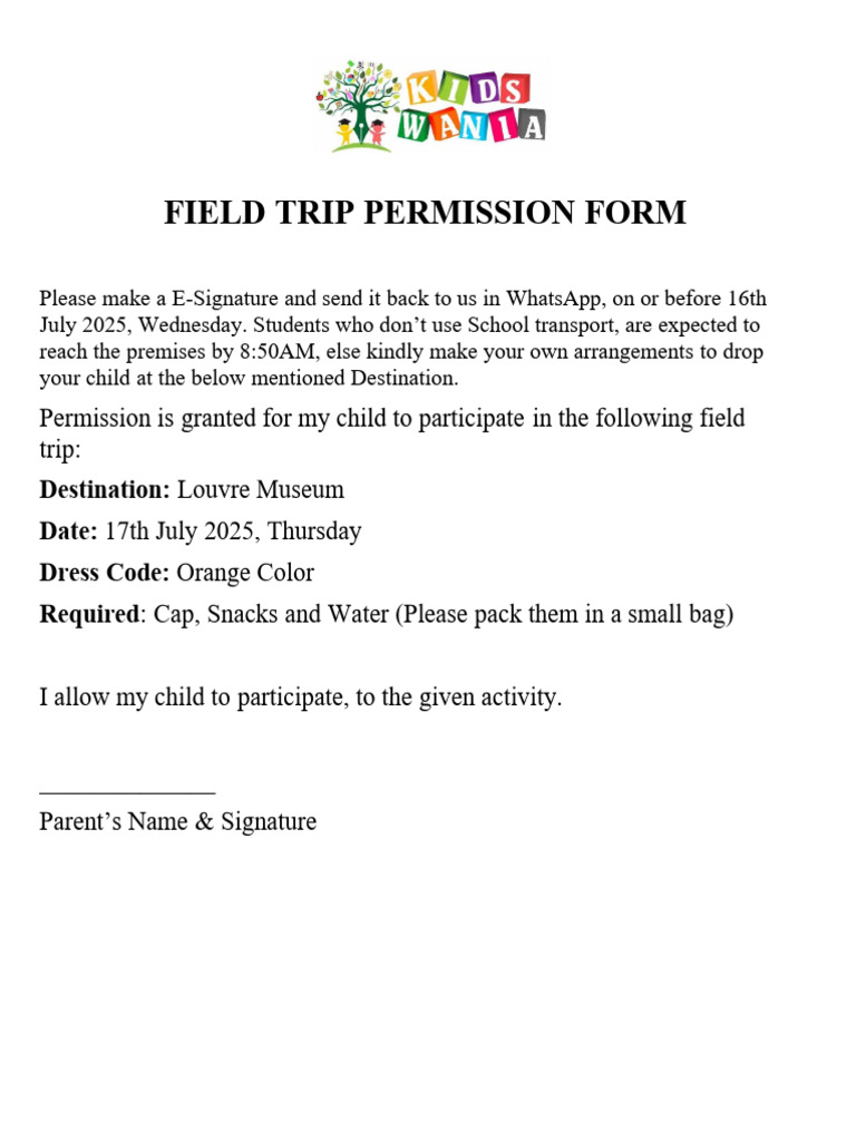 17.07.2025 Field Trip Form | PDF