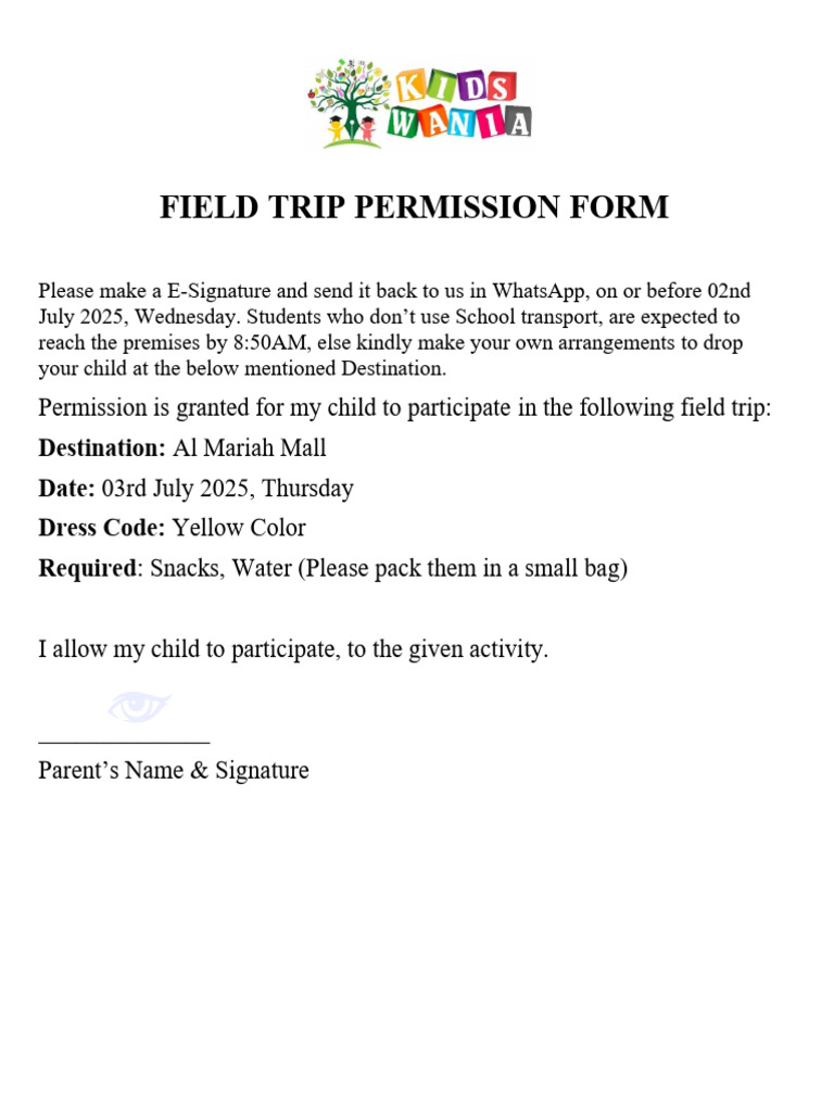 02.07.2025 Field Trip Form | PDF