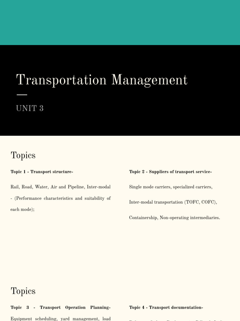 Unit 3 - Transportation Management | PDF | Transport | Intermodal Freight Transport