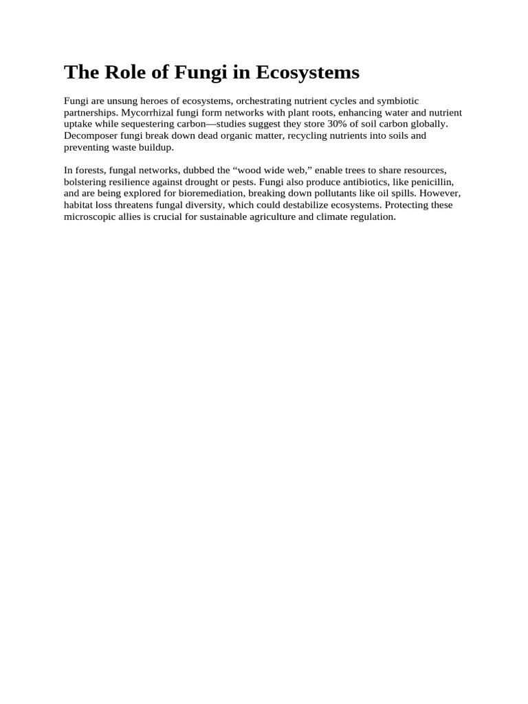 The Role of Fungi in Ecosystems | PDF